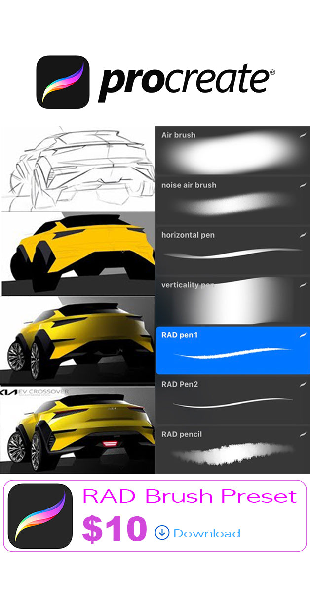 Procreate brush preset – Ray automotive design